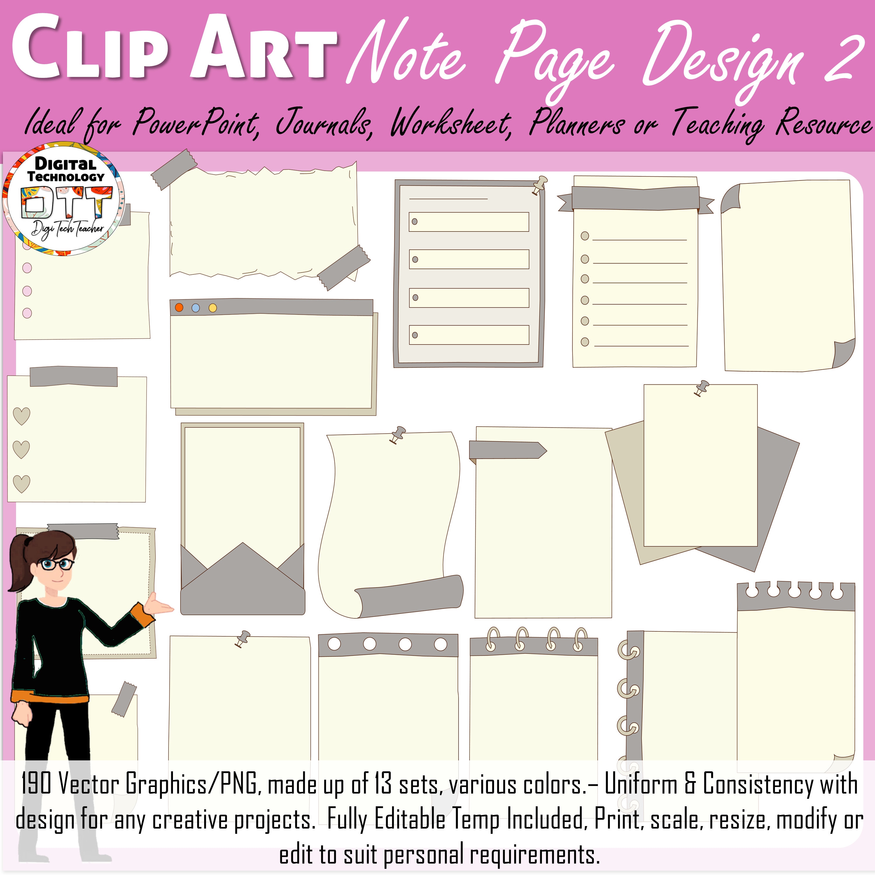Notes Page Clipart 2, Vector Note Clipart, Sticky Note Page Clipart ...