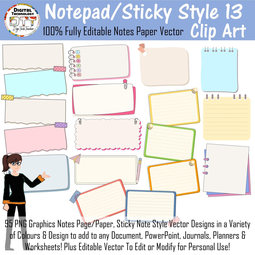 95 Notepad Clipart: Sticky Note Vector Graphics (digital Download) - Etsy