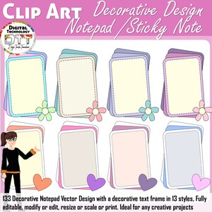 Decorative Notepad Clipart, Decorative Sticky Note Clipart Design ...