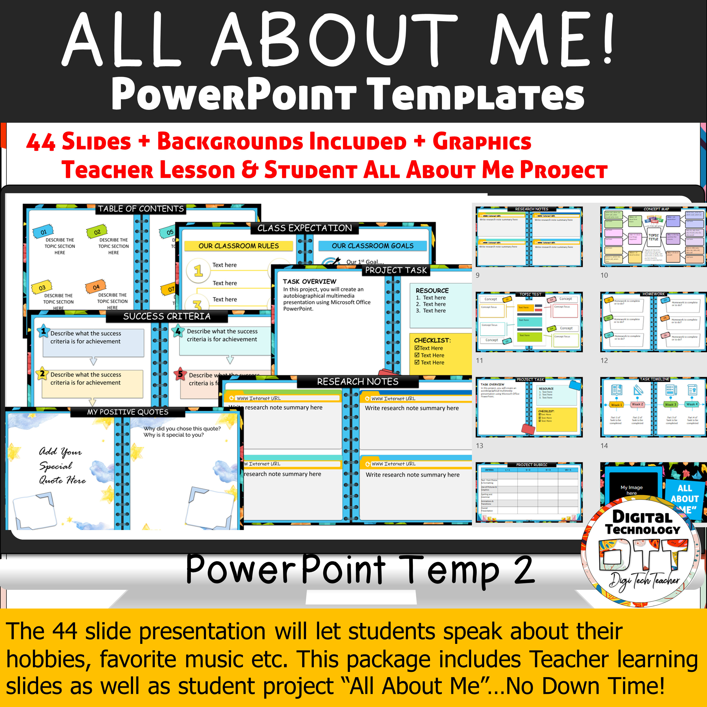 All About Me Powerpoint Template: Teacher Lesson, Student Project ...