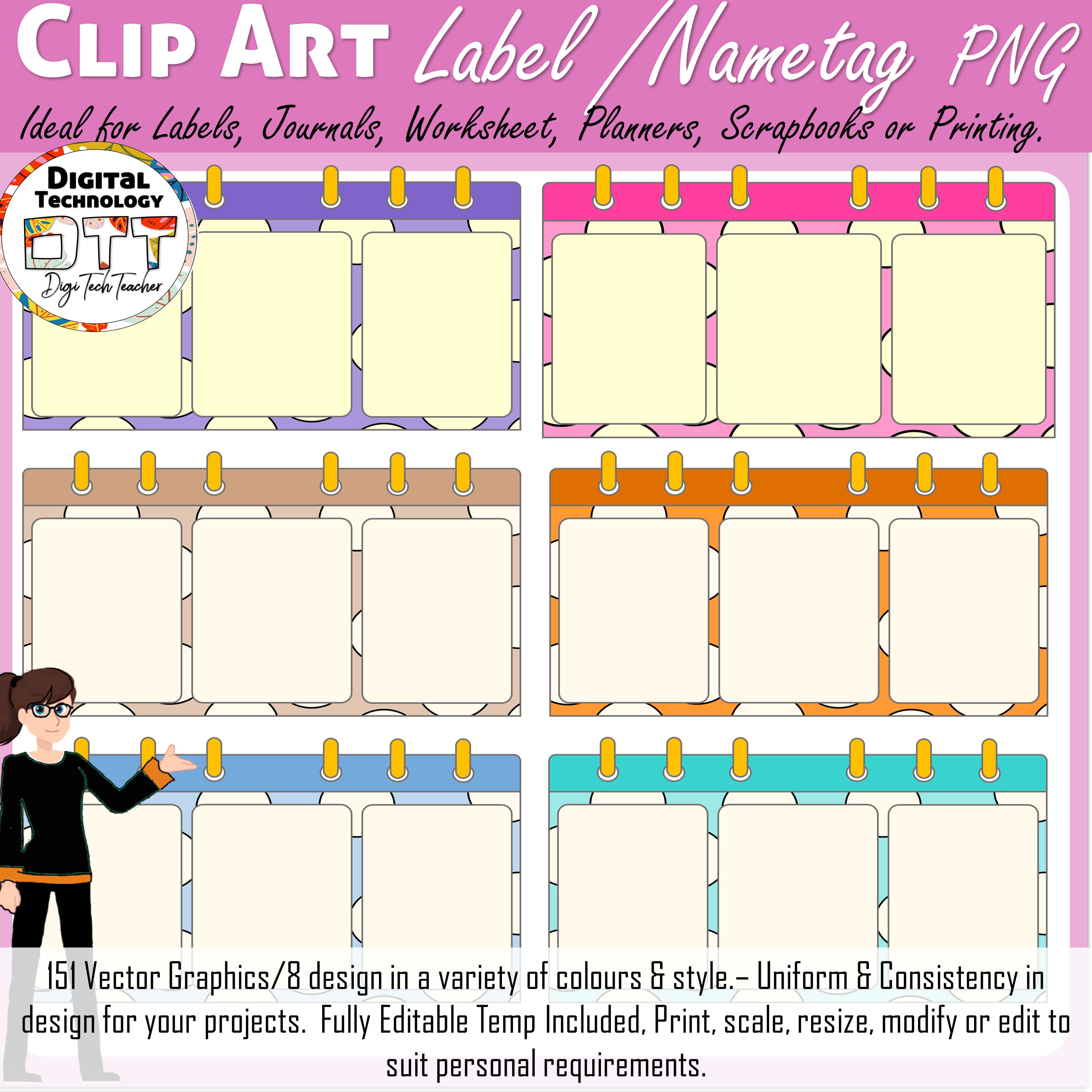 Notes and Label Vector Clipart, Name Tag Clipart, Notepad Clipart ...