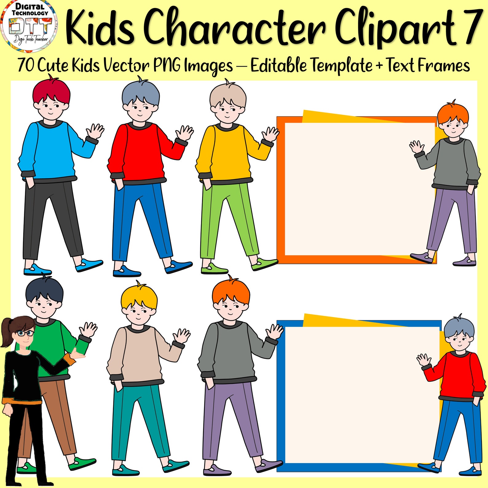 Kids Teen Character Vectors & Text Frame Clipart 7, Kids Text Frames ...