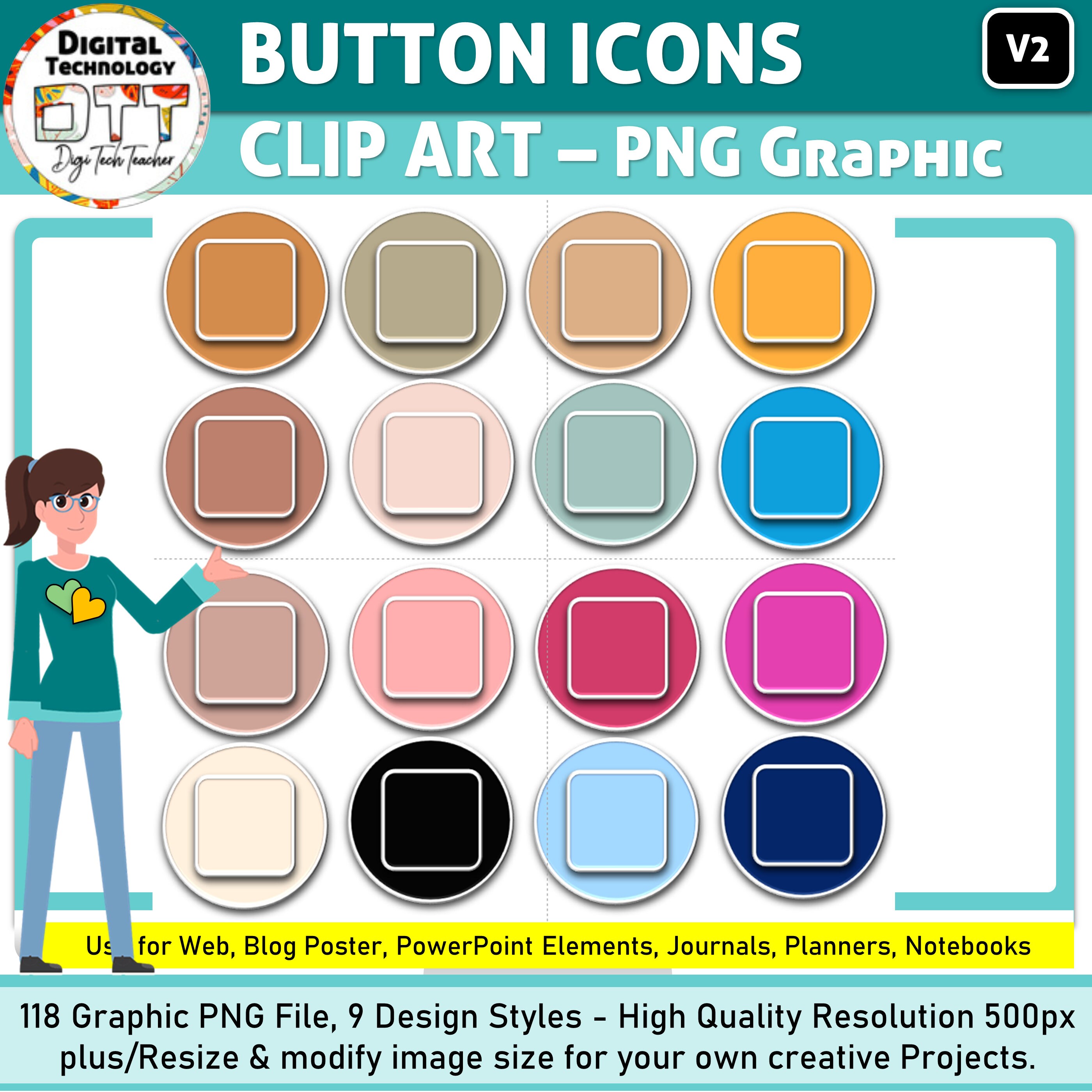 Button Icon Clipart 2, Web Button, Icon Clipart, Digital Planner ...