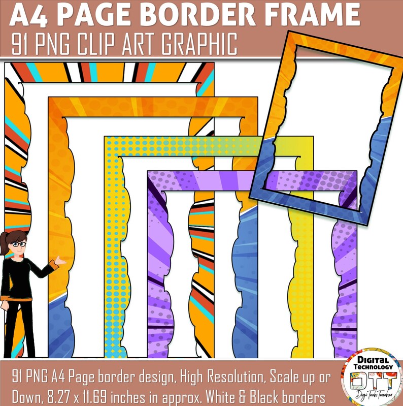A4 Page Border Clipart: 91 PNG Graphic Designs (digital Download) - Etsy