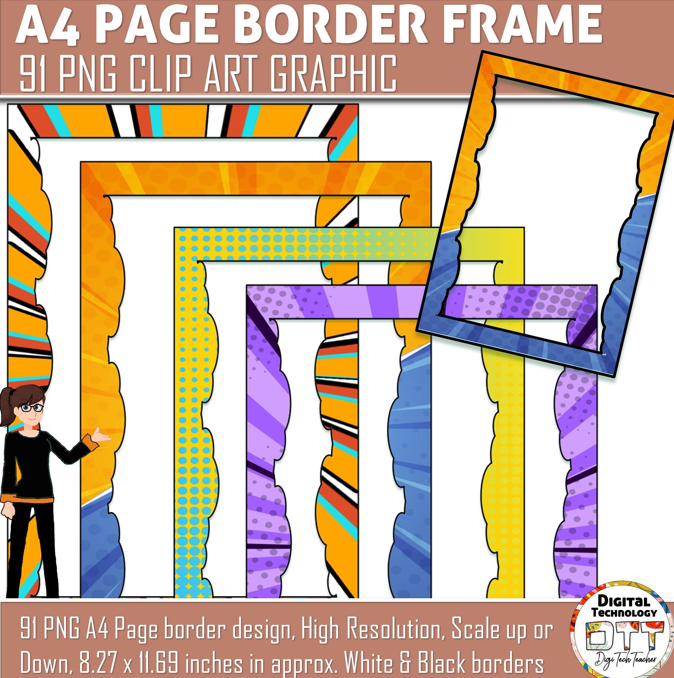 Page Border Clipart 1, A4 91 Png's, Vertical Pageborder, Comic ...