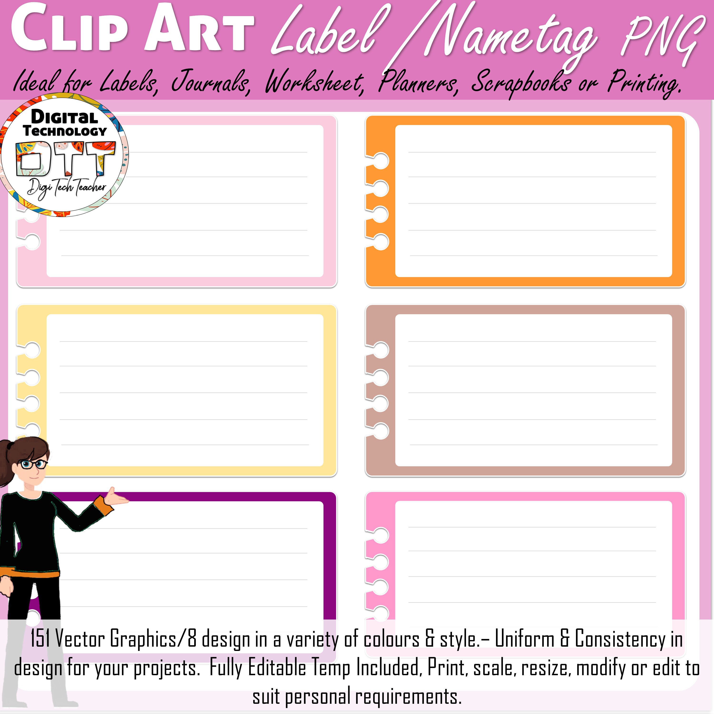 Notes and Label Vector Clipart, Name Tag Clipart, Notepad Clipart ...