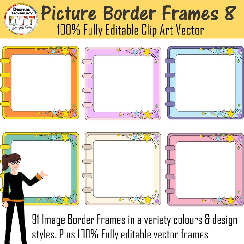 Photo Border Clip Art: 91 Editable PNG Vector Frames (digital Download ...