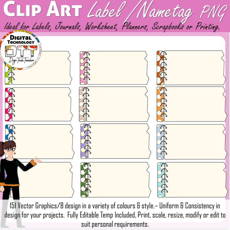 Notes and Label Vector Clipart, Name Tag Clipart, Notepad Clipart ...