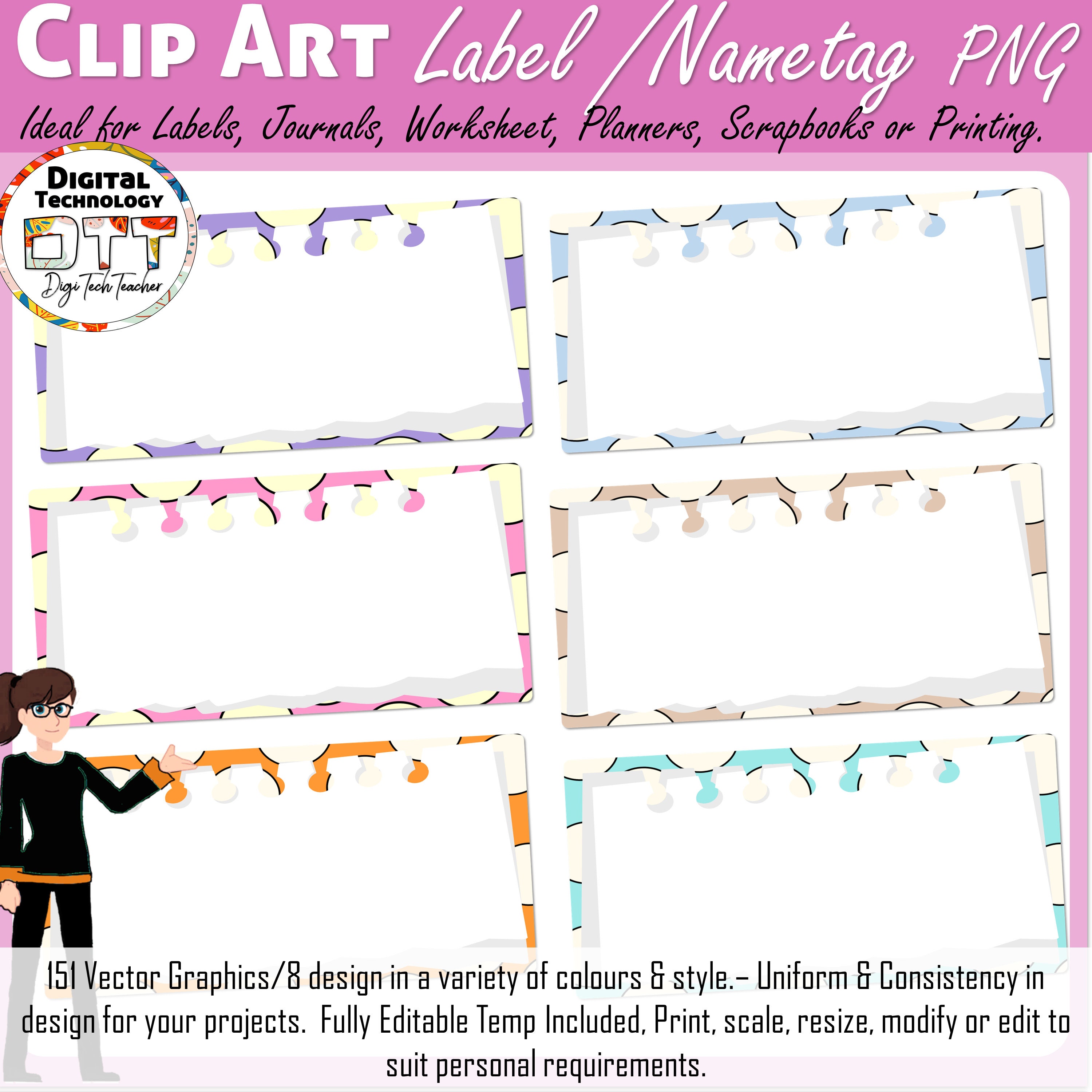 Notes and Label Vector Clipart, Name Tag Clipart, Notepad Clipart ...