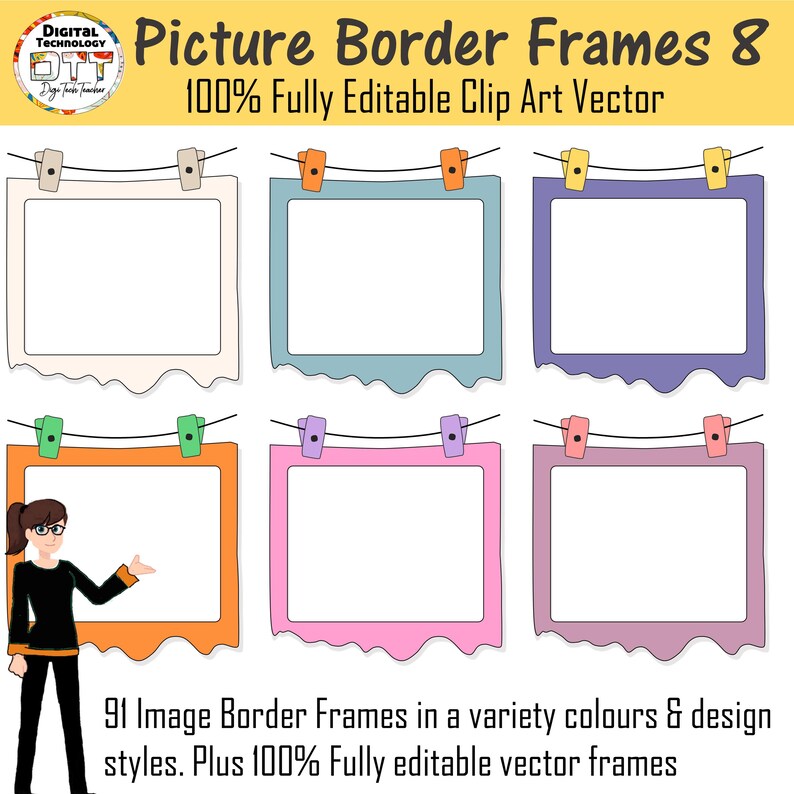 Photo Border Clip Art: 91 Editable PNG Vector Frames (digital Download ...