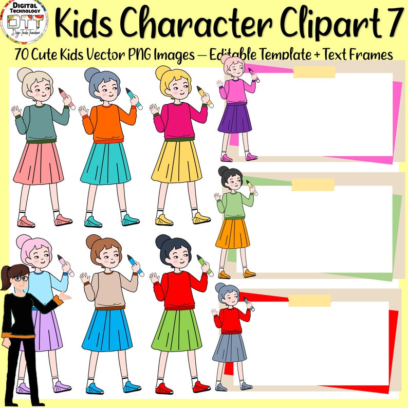 Kids Teen Character Vectors & Text Frame Clipart 7, Kids Text Frames ...