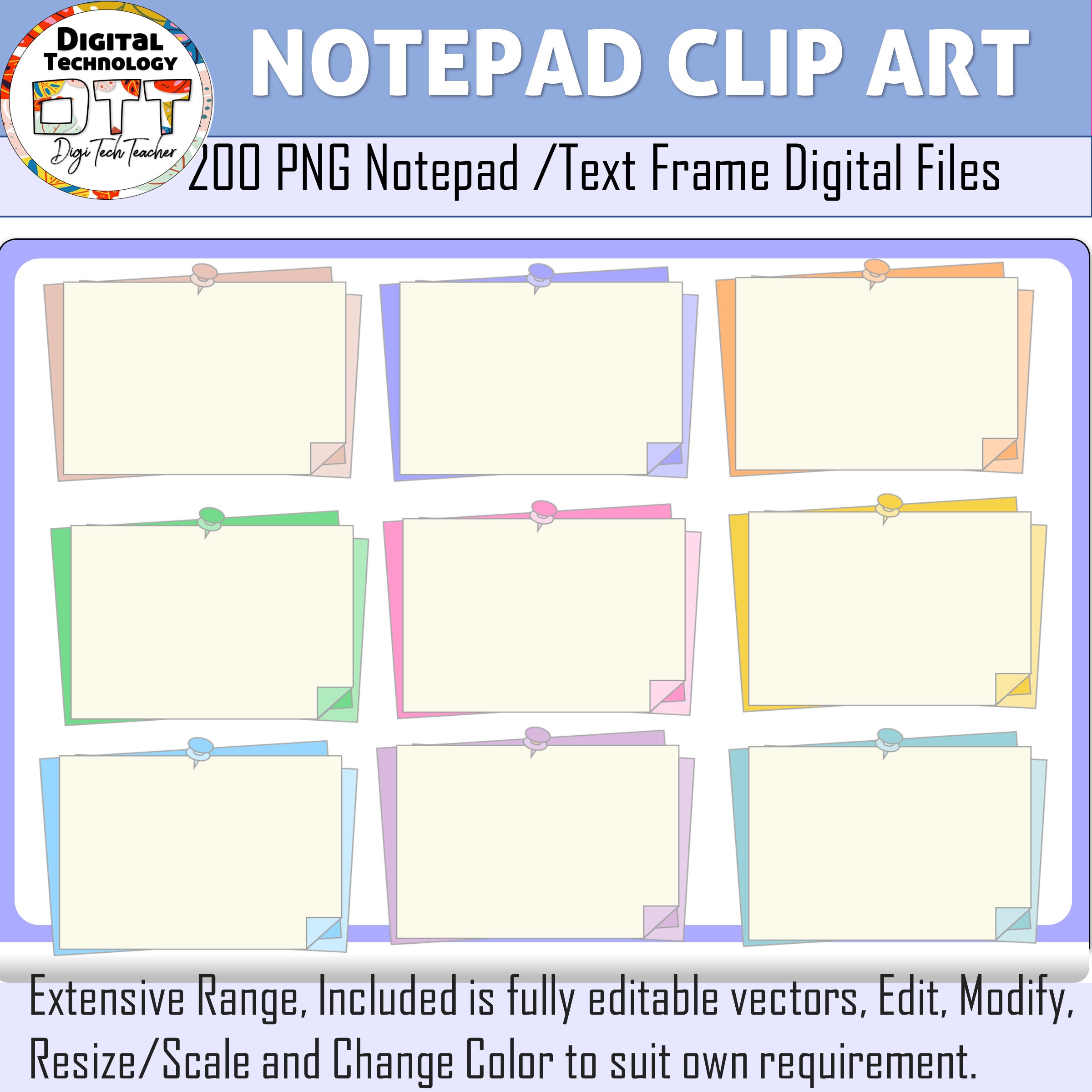 Notepad Clipart 6, 200 Graphics, PNG, Vector Frames, Vector Text Frames ...