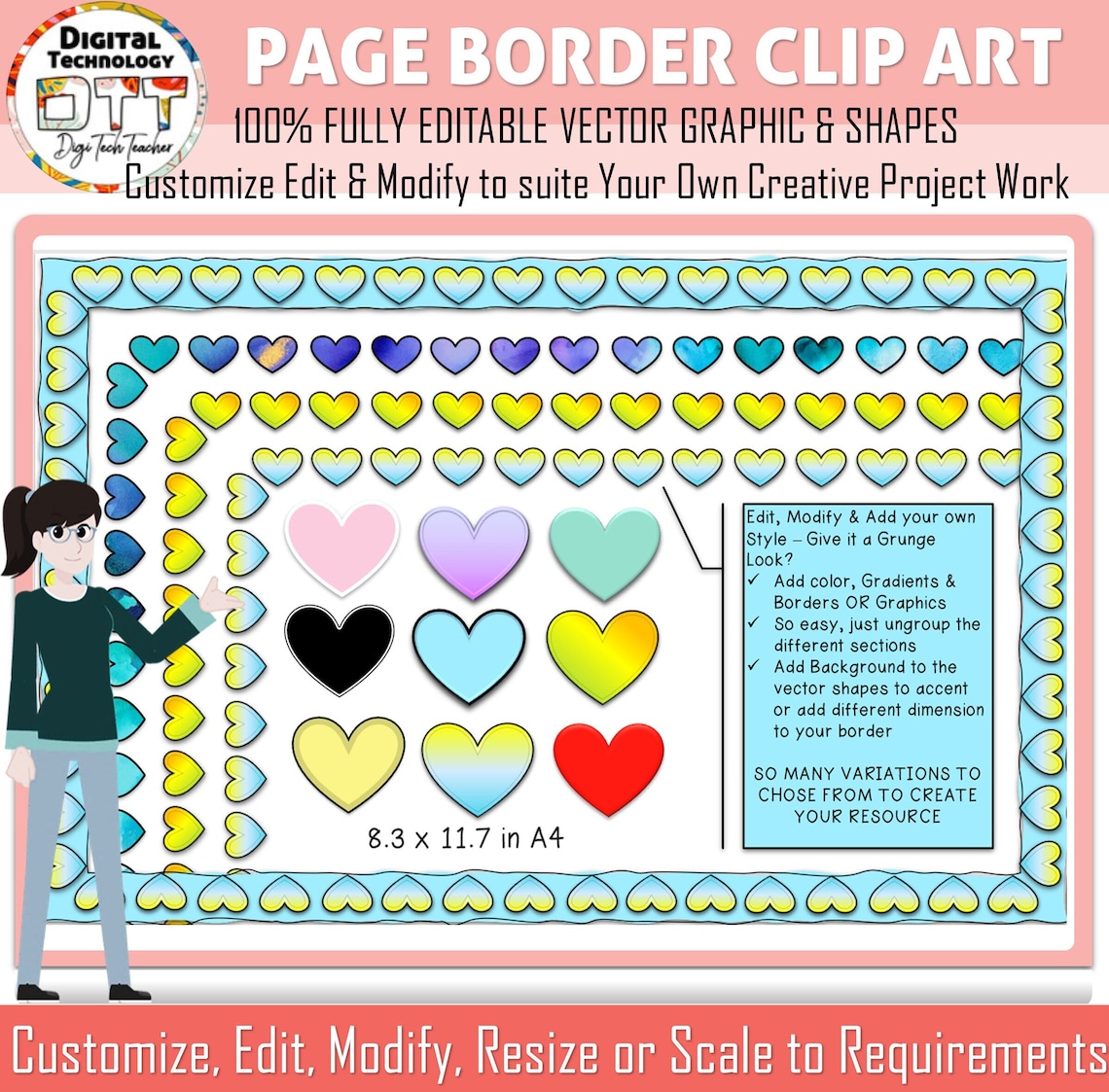 Page Border Clipart 2, Border Clipart, Editable Borders, Decorative ...