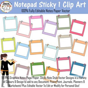 Sticky Note Clipart: 99 Editable Vector PNG Graphics - Etsy