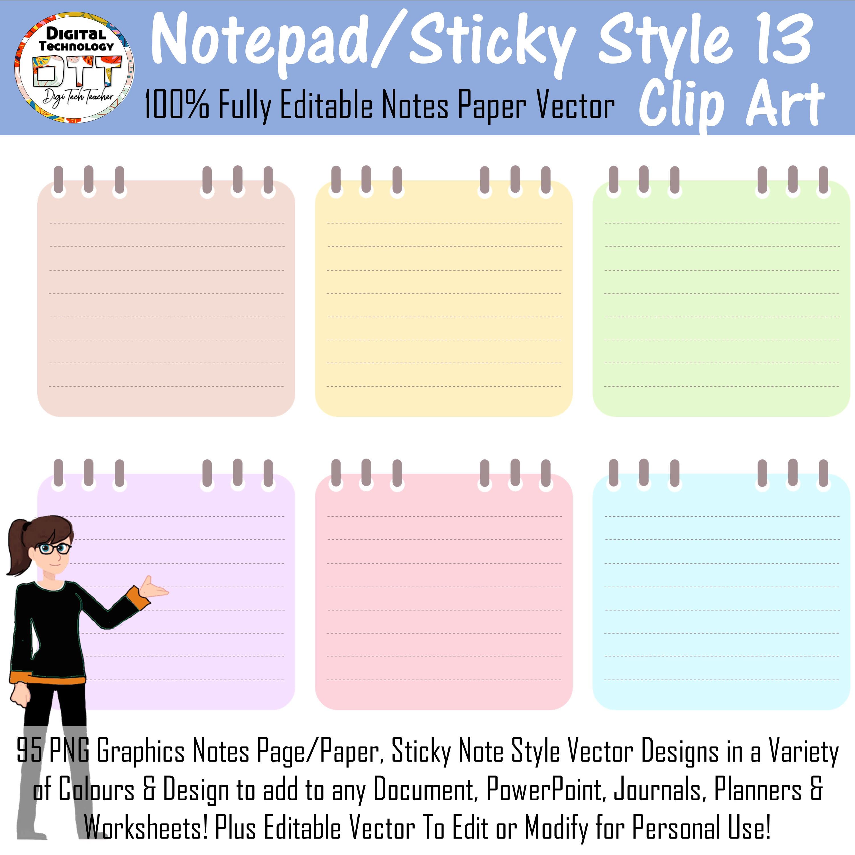 95 Notepad Clipart: Sticky Note Vector Graphics (digital Download) - Etsy