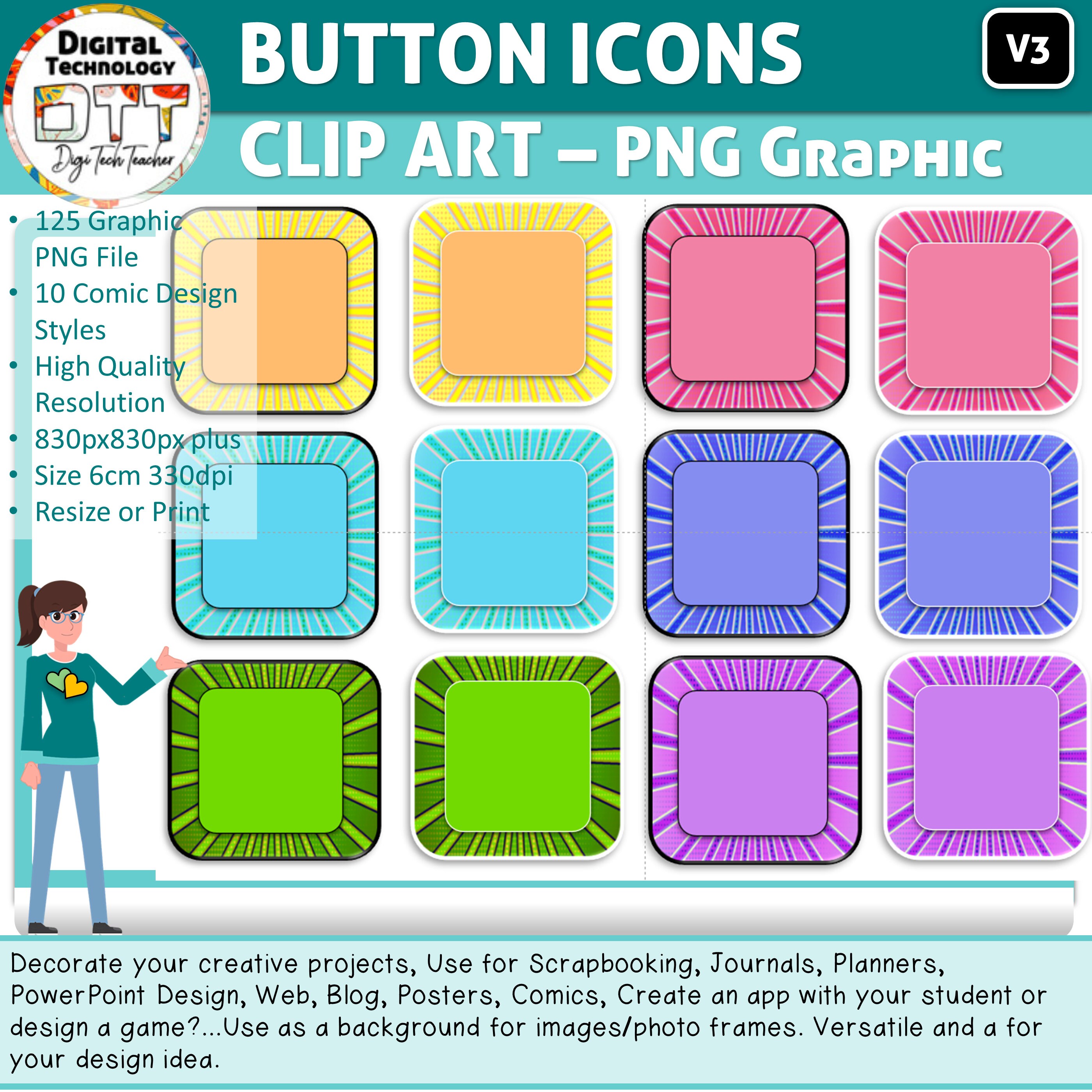 Button Icon Clipart 3, Web Button, Icon Clipart, Digital Planner ...