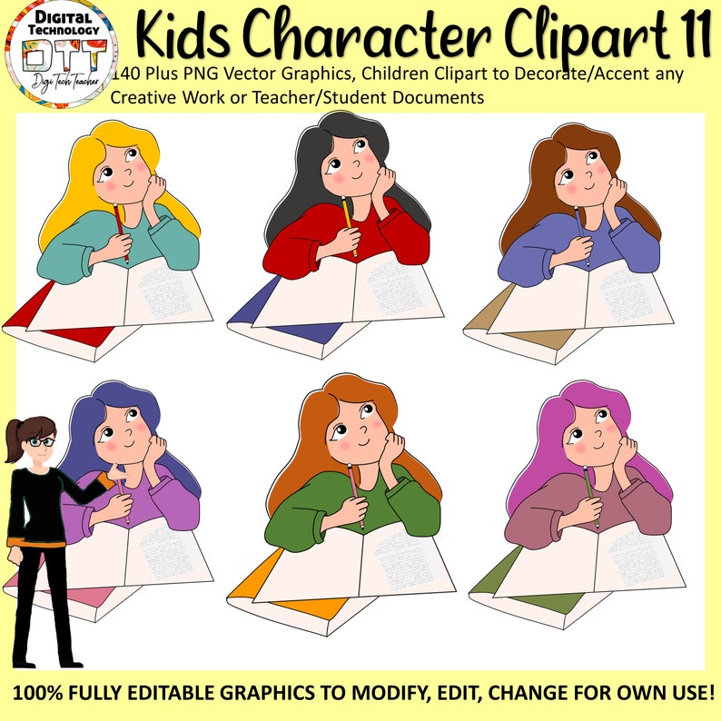 Kids Vector Clipart: School Children PNG Graphics (editable) - Etsy