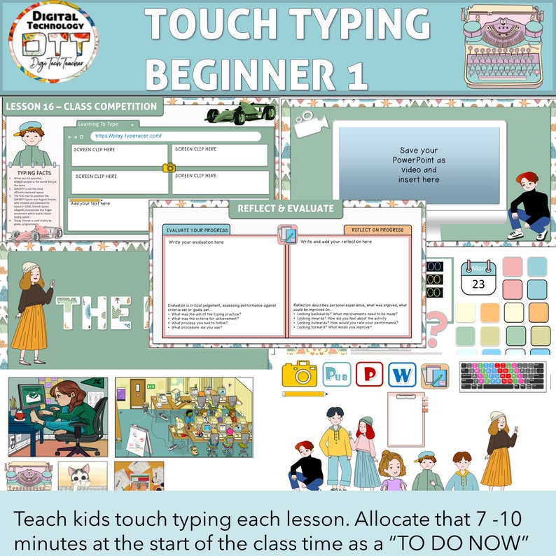 Touch Typing Beginner 1, Powerpoint Template, Editable, Typing Lesson ...