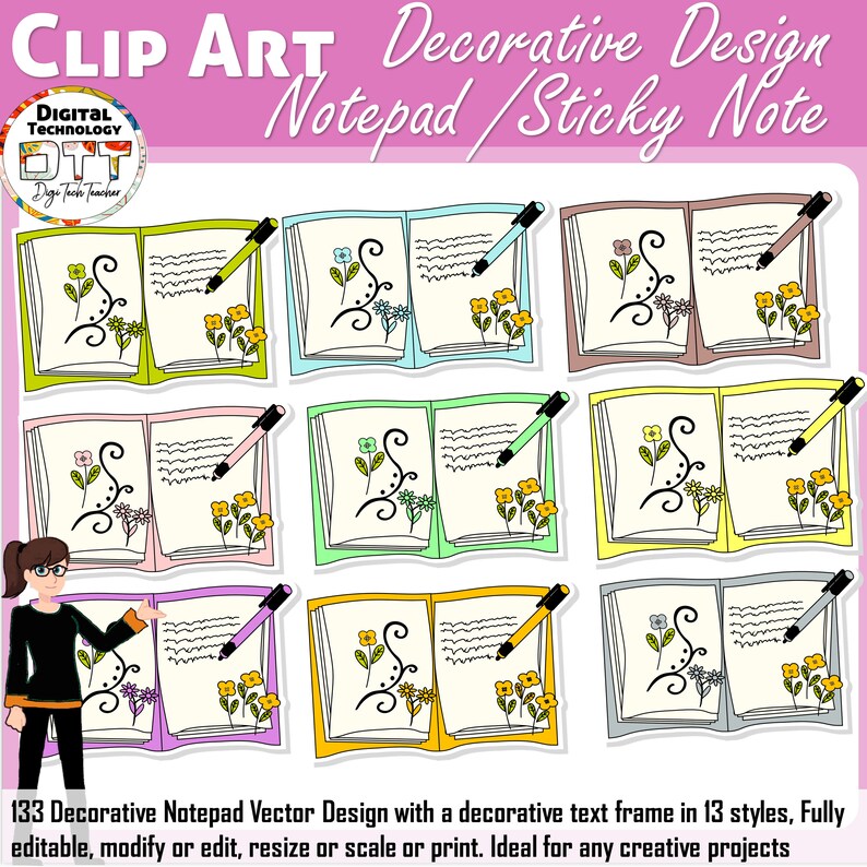 Decorative Notepad Clipart: Text Frame Holders, Notes Vector (PNG) - Etsy