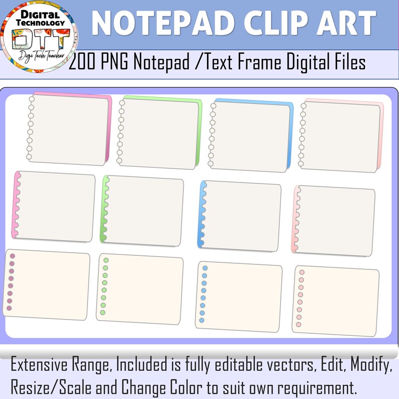 200 Notepad Clipart: PNG Vector Text Frames, Icons (digital Files) - Etsy