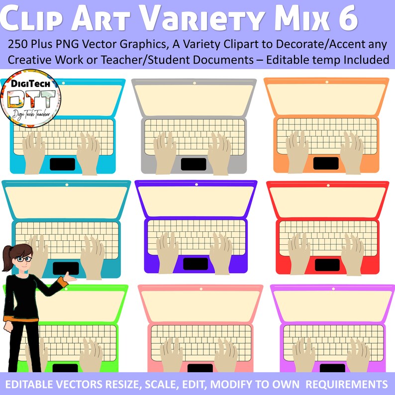 School Vector Clipart Variety Mix 6, Colourful School Clipart, Teacher ...