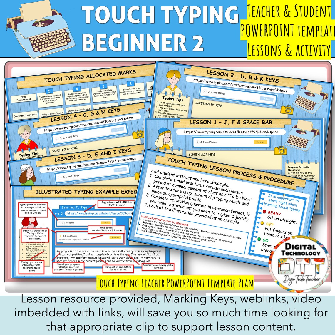 Touch Typing Beginner 2, Powerpoint Editable Template, Typing Lesson ...