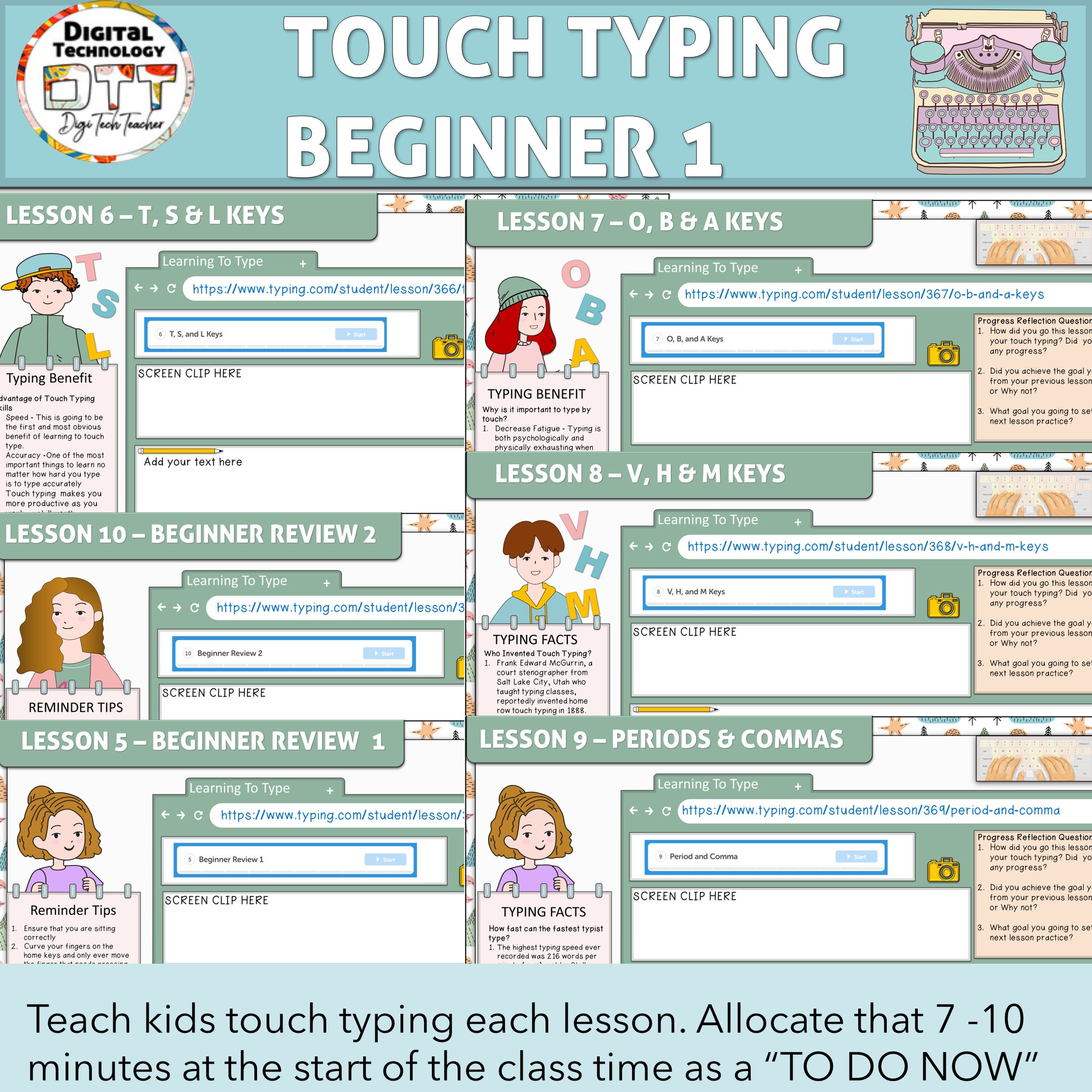Touch Typing Beginner 1, Powerpoint Template, Editable, Typing Lesson ...