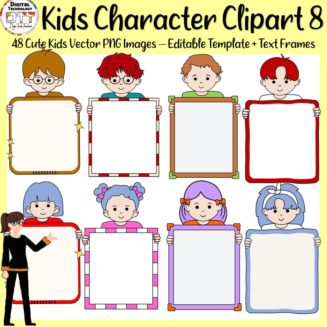 Kids Character Vectors Text Frame Clipart 8, Kids Text Frames, Kids ...