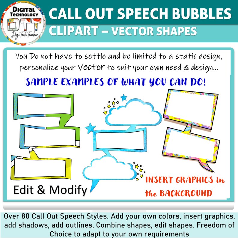 84 Clipart Bundle 7, Comic Call Outs, Comic Speech Bubble, Fully ...