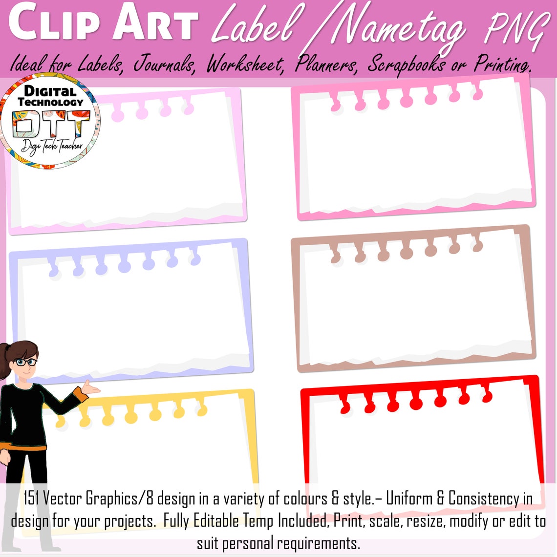 Notes and Label Vector Clipart Name Tag Clipart Notepad - Etsy