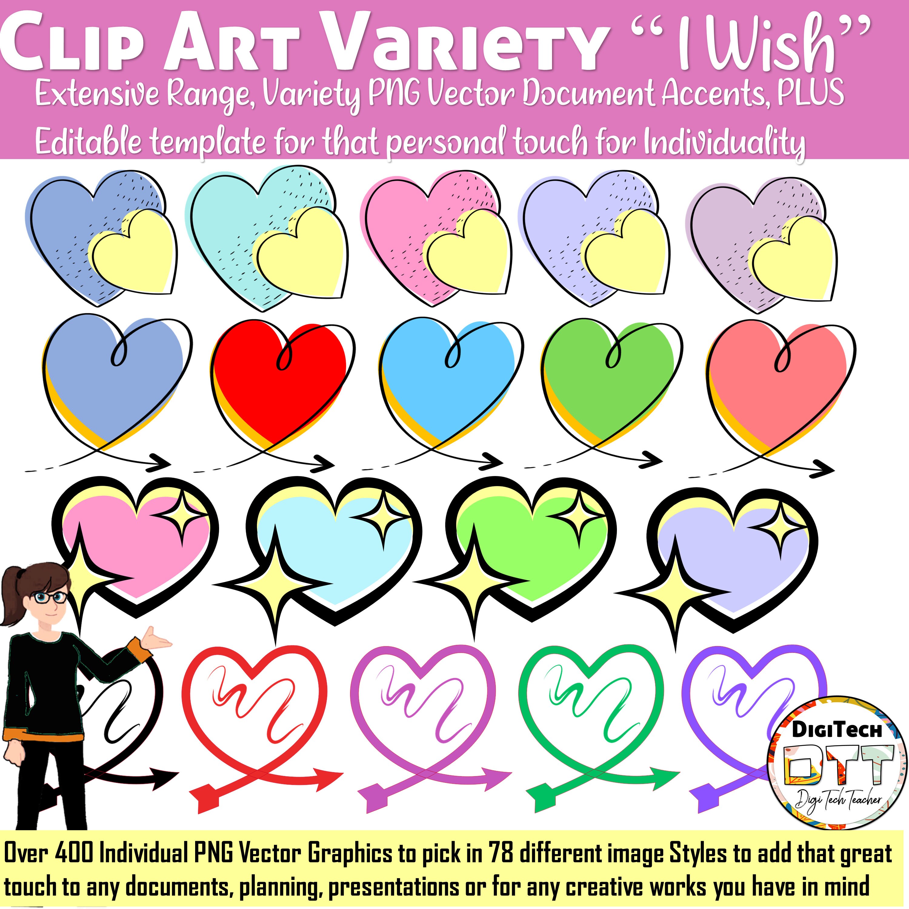 Variety Clipart Mix, Stars, Clouds, Hearts, Wishing Clipart, Dreaming ...