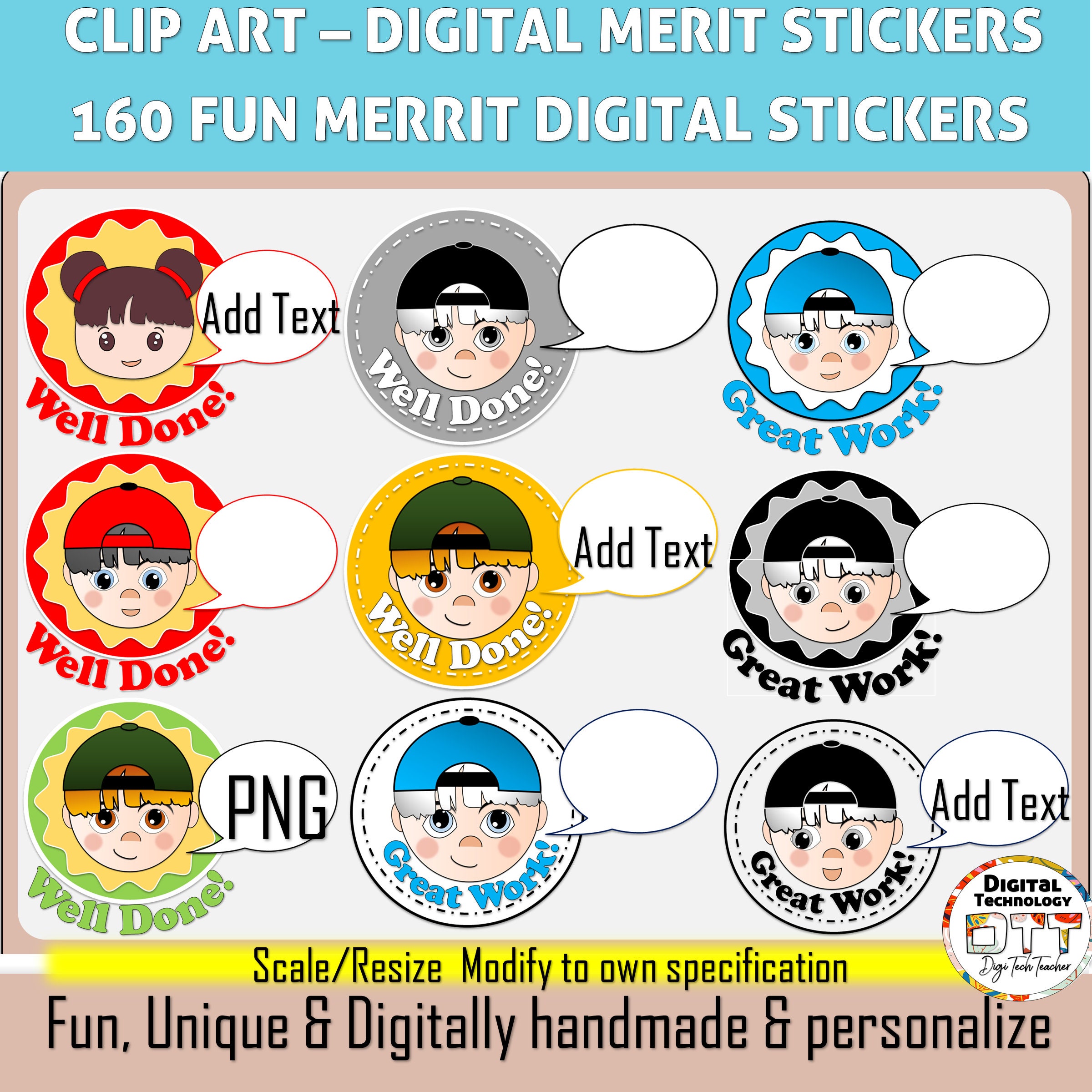 Merit Reward Stickers: 160 Fun Clipart Graphics (digital Download) - Etsy