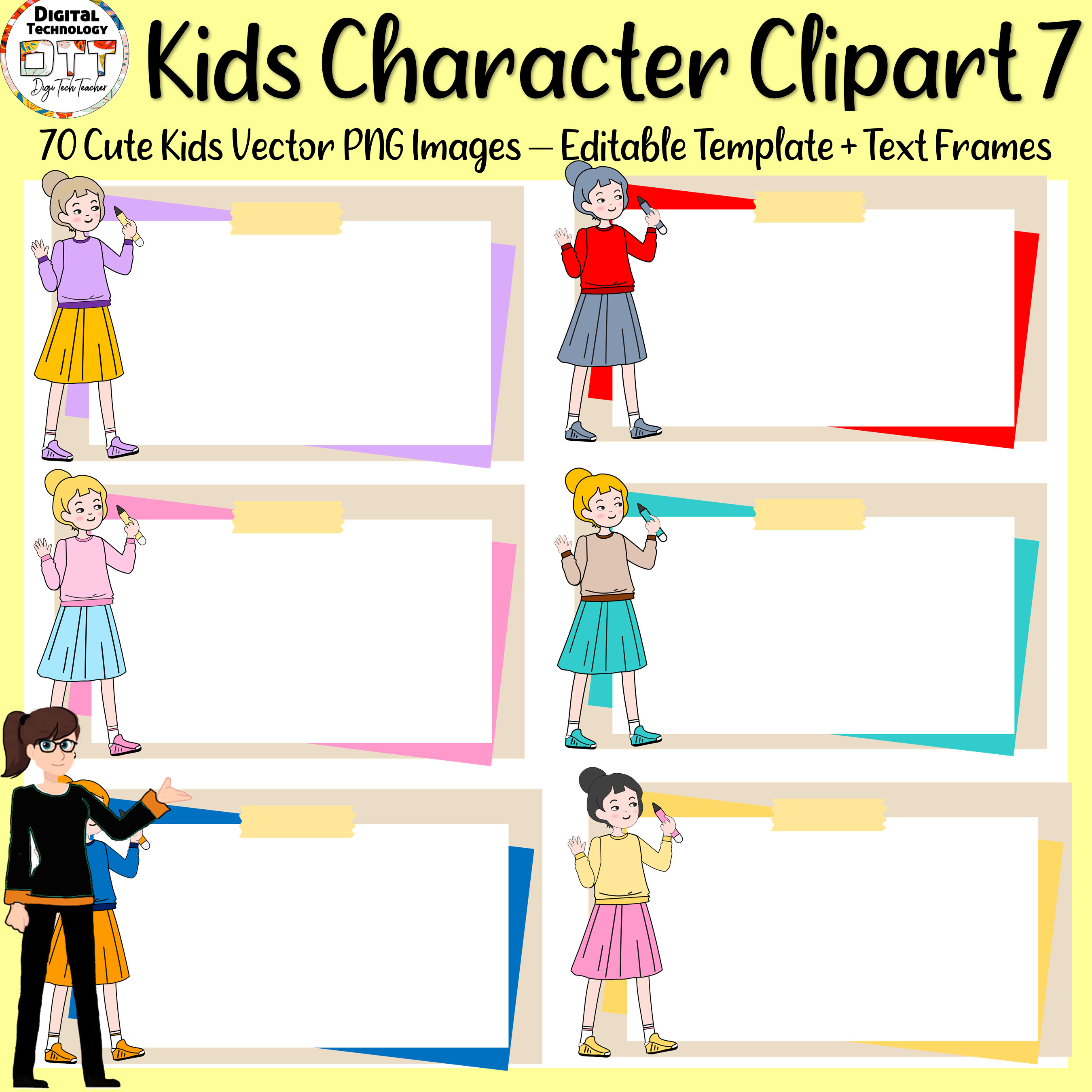 Kids Teen Character Vectors & Text Frame Clipart 7, Kids Text Frames ...