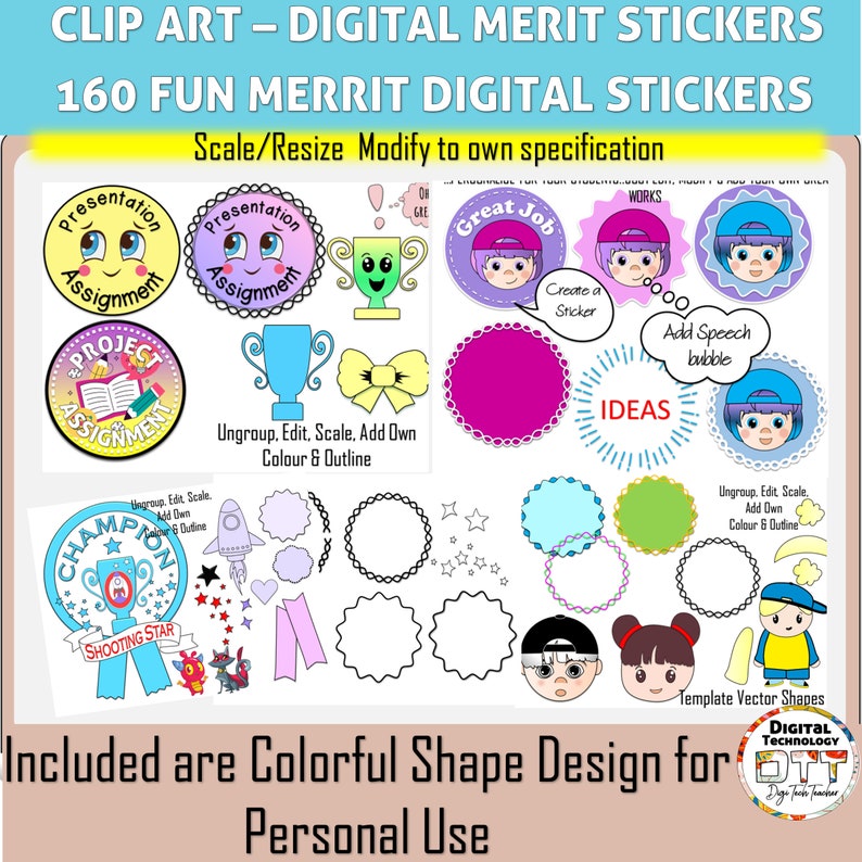 School Sticker Digital Clipart, Award Stickers, Kids Sticker, Digital ...