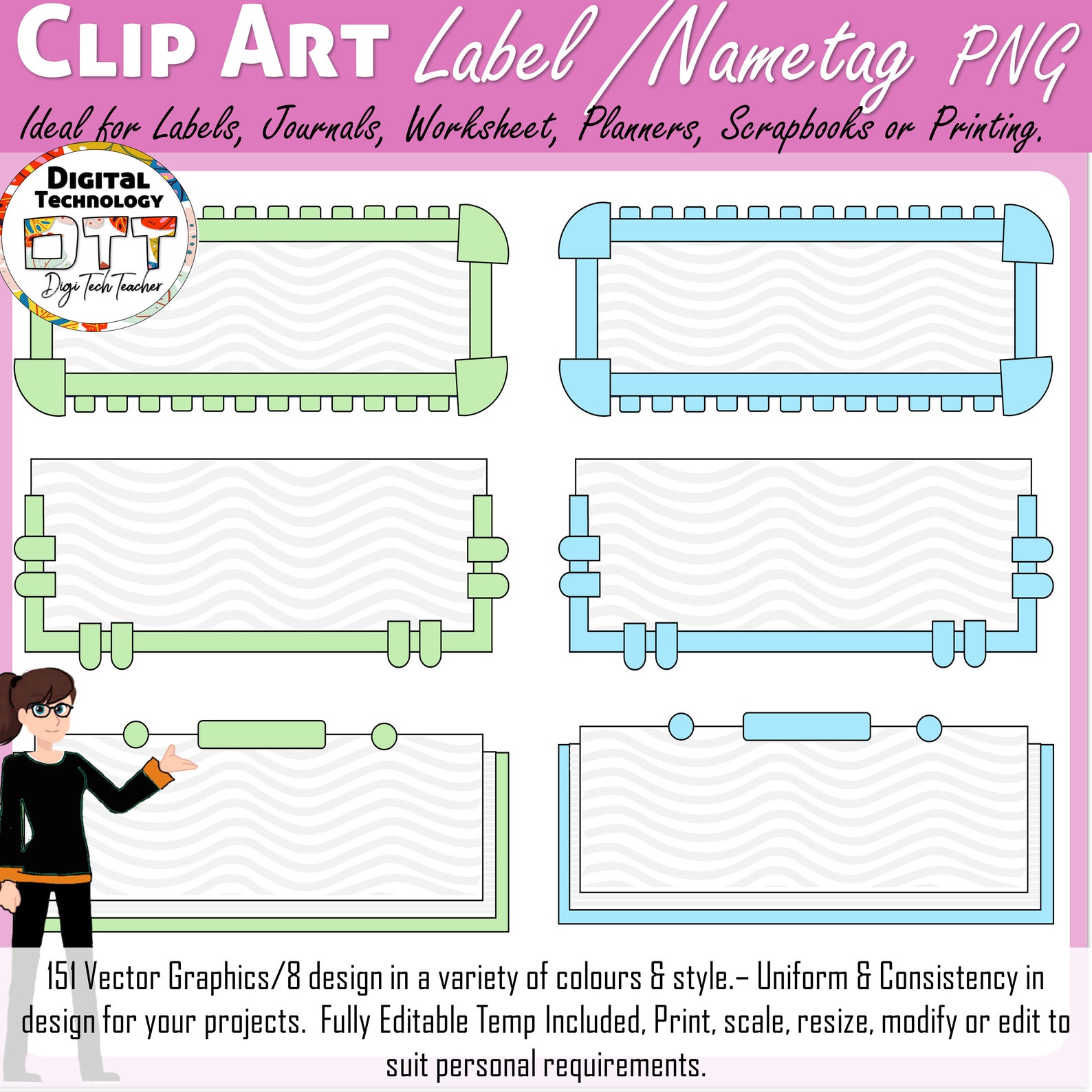 Notes and Label Vector Clipart, Name Tag Clipart, Notepad Clipart ...