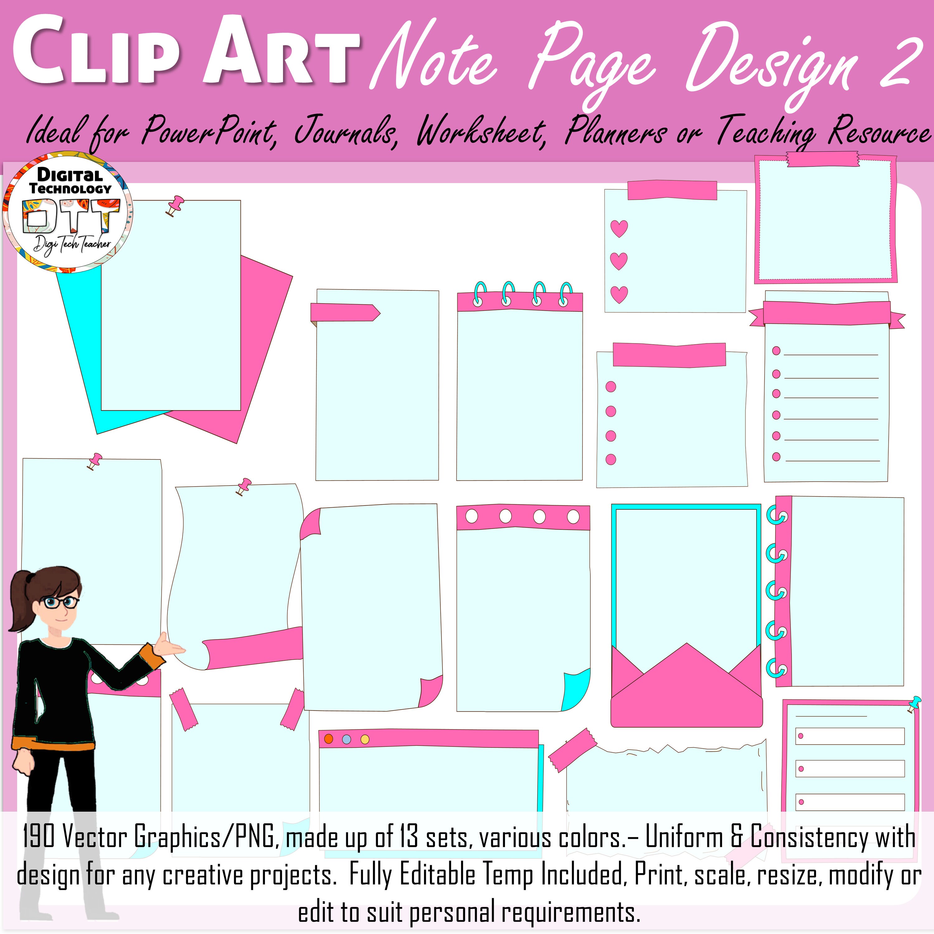 Notes Page Clipart 2, Vector Note Clipart, Sticky Note Page Clipart ...