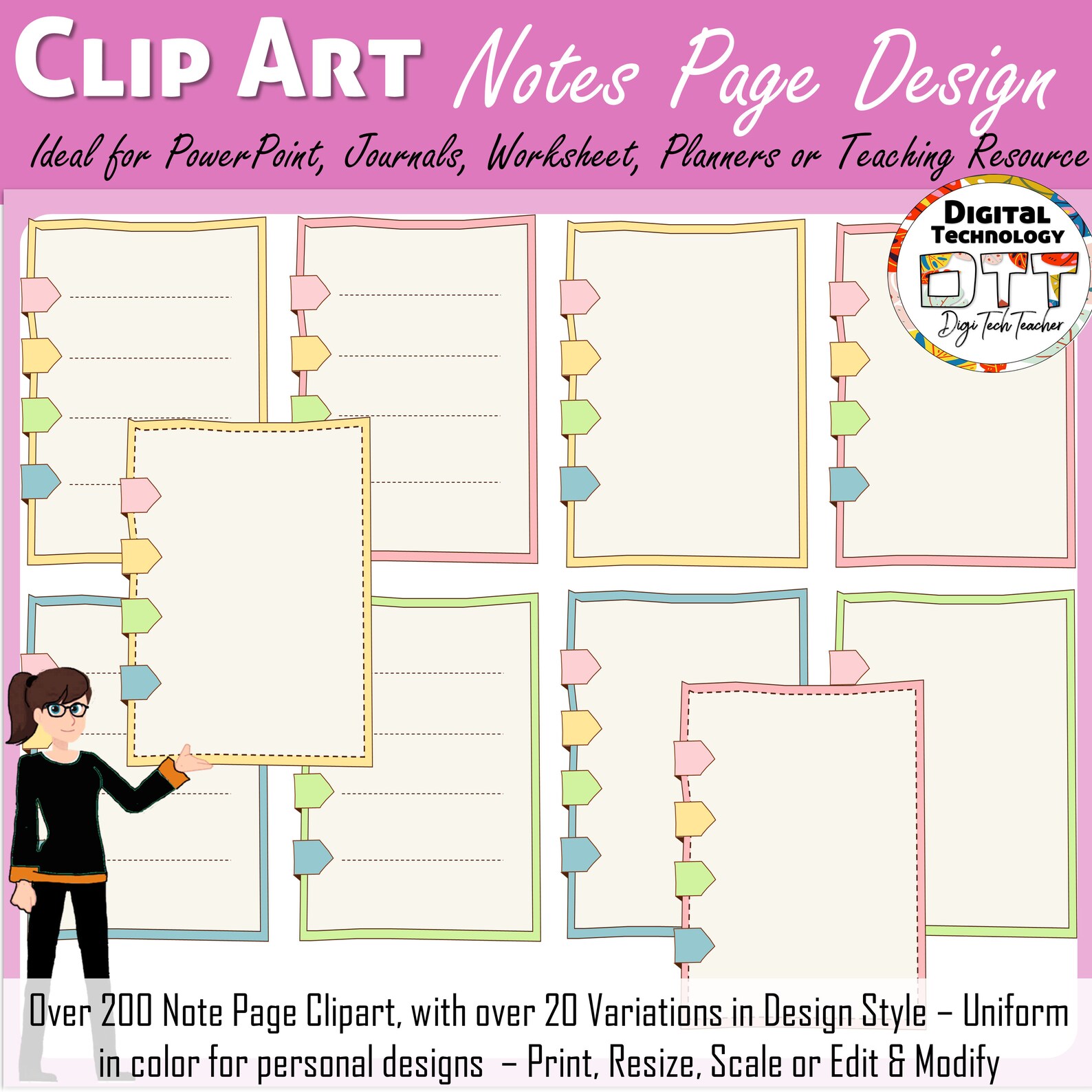 Note Page Vector Clipart Notepad Vector Clipart Stationary - Etsy