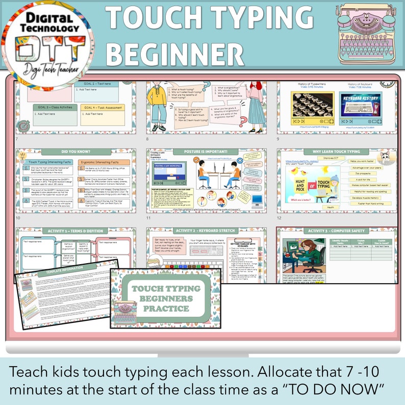 Touch Typing Beginner 1, Powerpoint Template, Editable, Typing Lesson ...