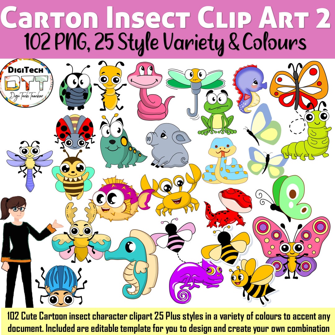 Cute Cartoon Insect Clip Art 2, Bug Vector Clipart, Insect PNG Images ...