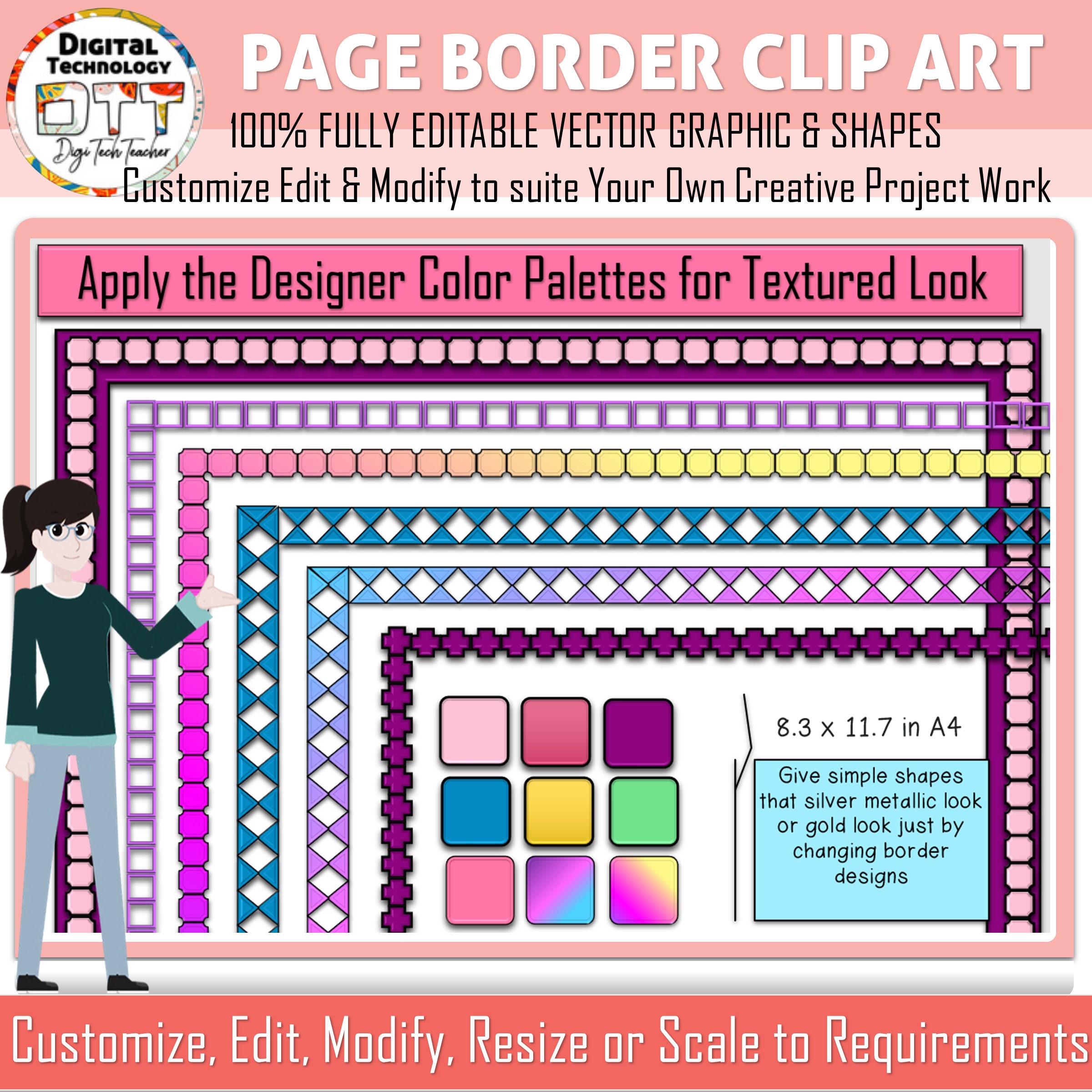Page Border Clipart 2, Border Clipart, Editable Borders, Decorative ...