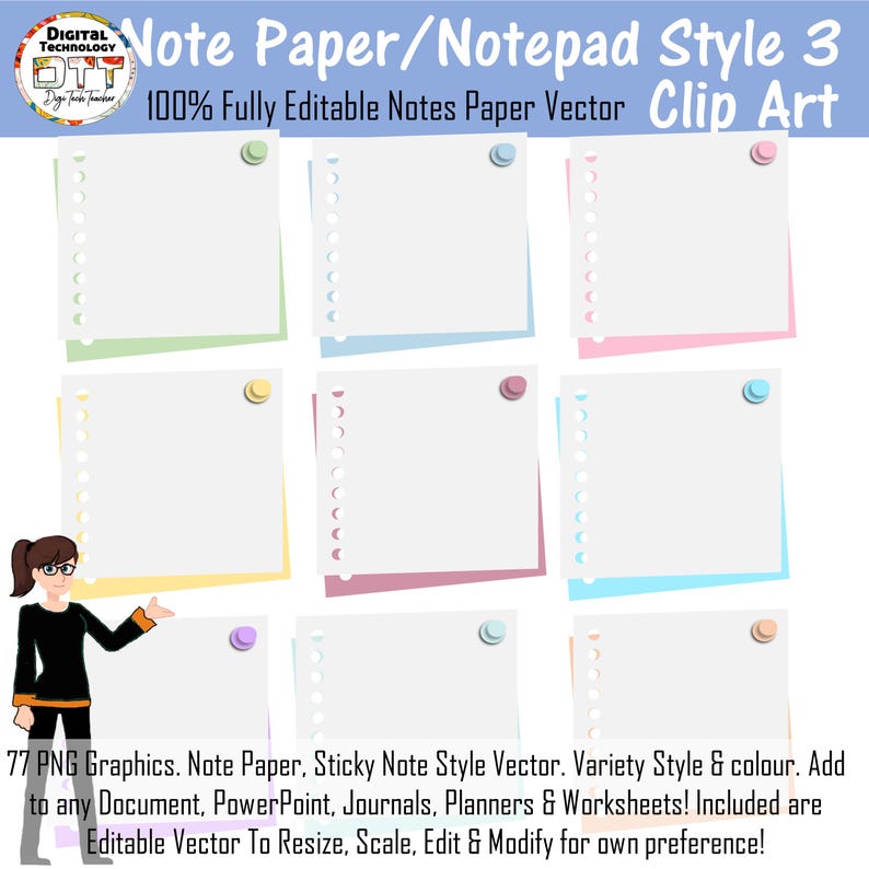 Note Paper 3 Vector Clipart, 77 PNG Digital Graphics, Editable Vector ...