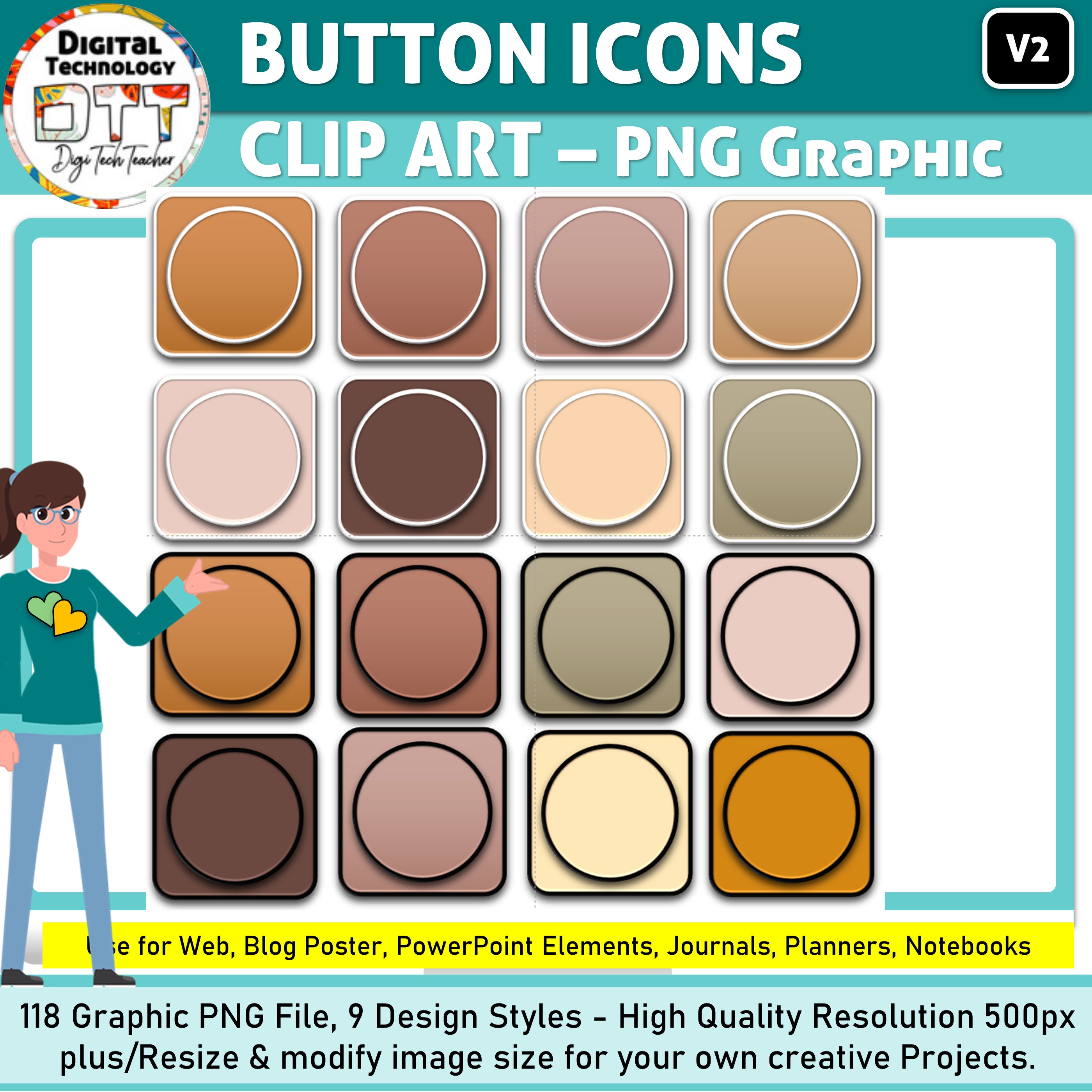 Button Icon Clipart 2, Web Button, Icon Clipart, Digital Planner ...