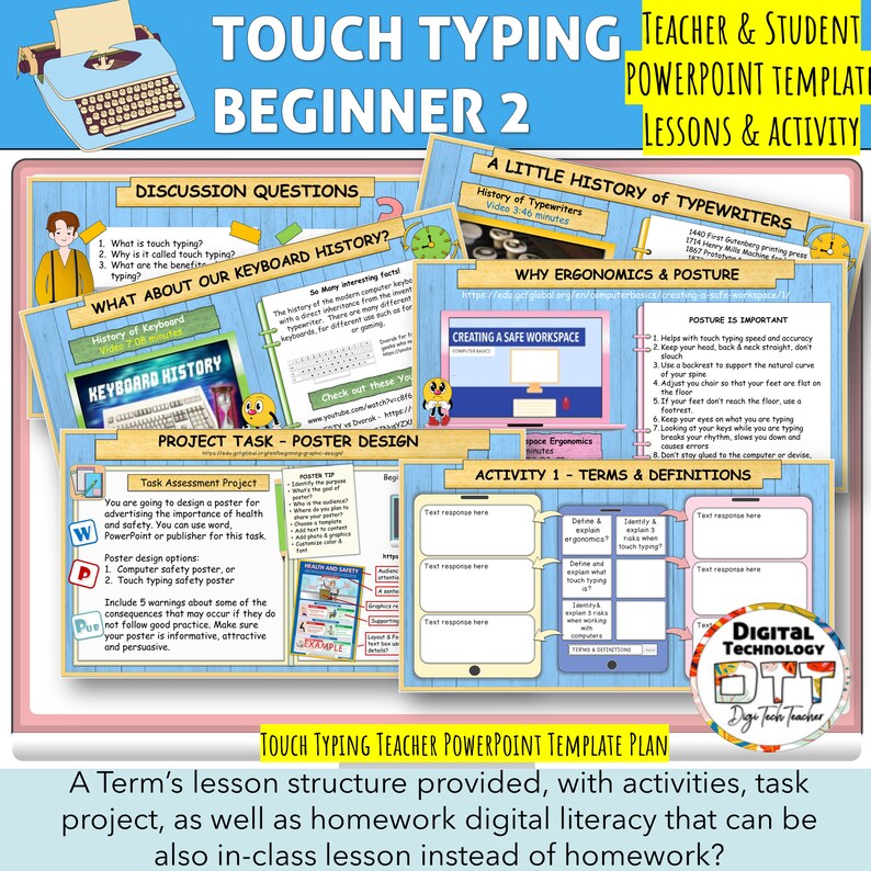Touch Typing Beginner 2, Powerpoint Editable Template, Typing Lesson ...