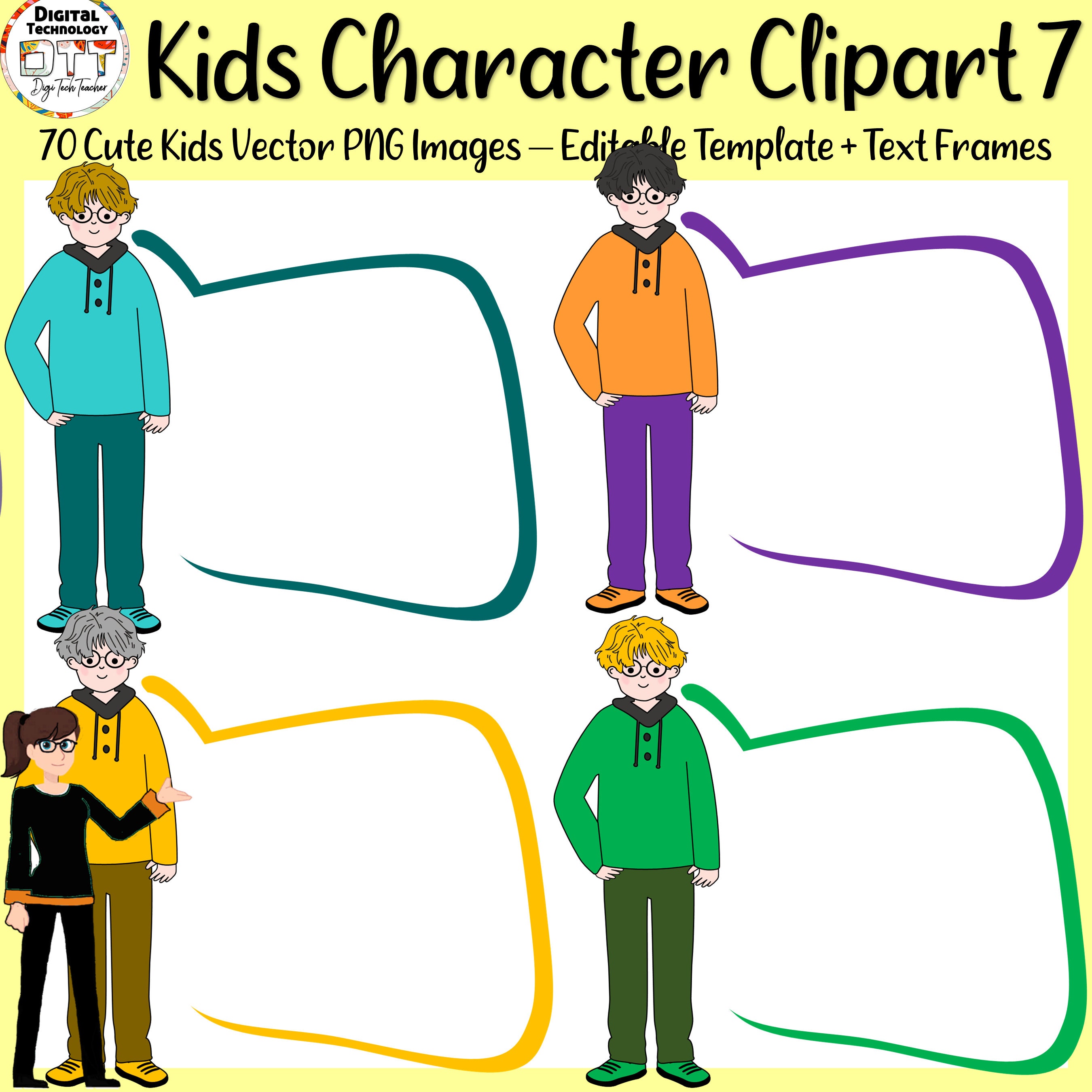 Kids Teen Character Vectors & Text Frame Clipart 7, Kids Text Frames ...