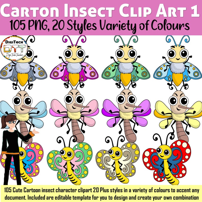 Cute Cartoon Insect Clip Art 1, Bug Vector Clipart, Insect PNG Images ...