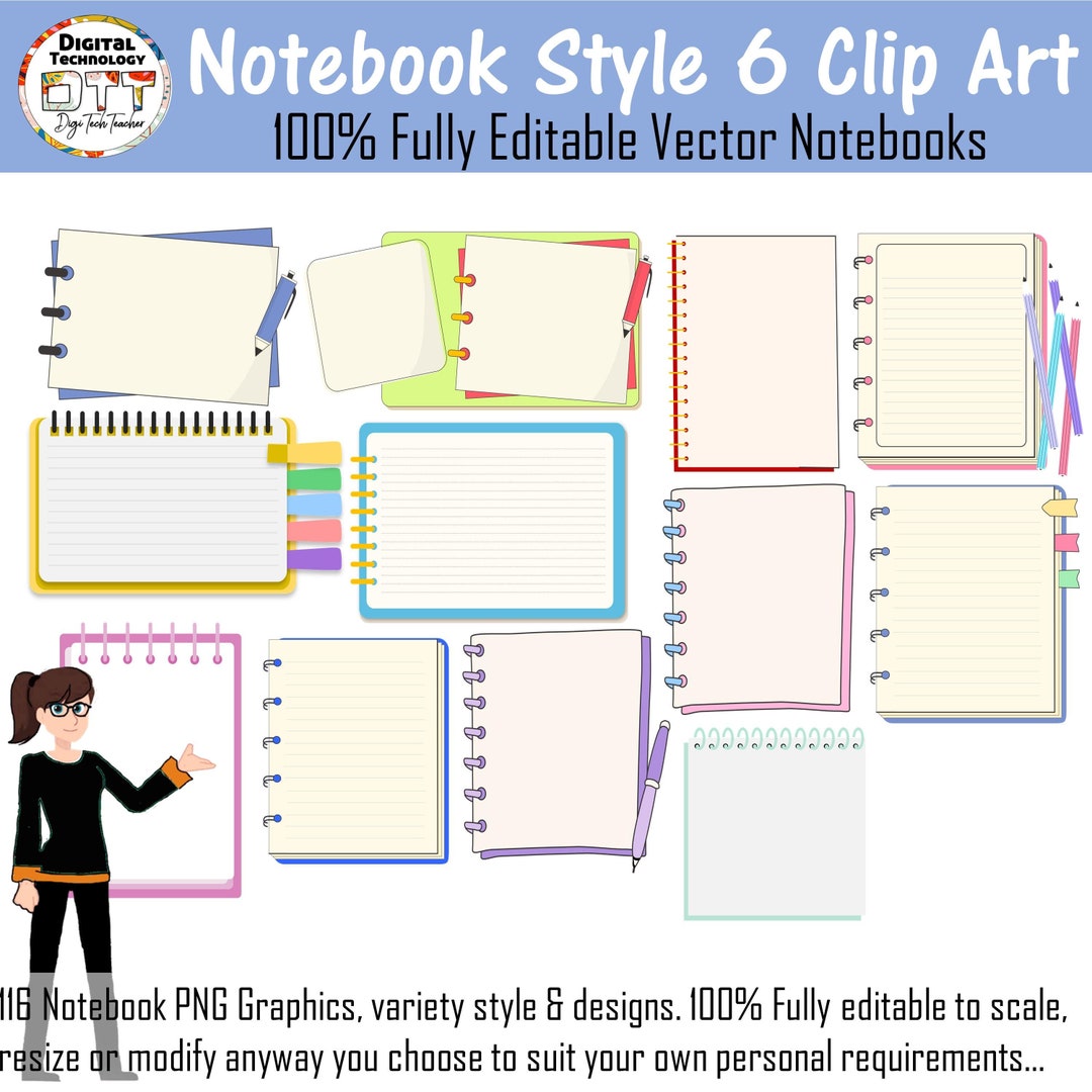 Notebook 6 Vector Clip Art, Text Frame Holder Notebooks, 116 PNG ...