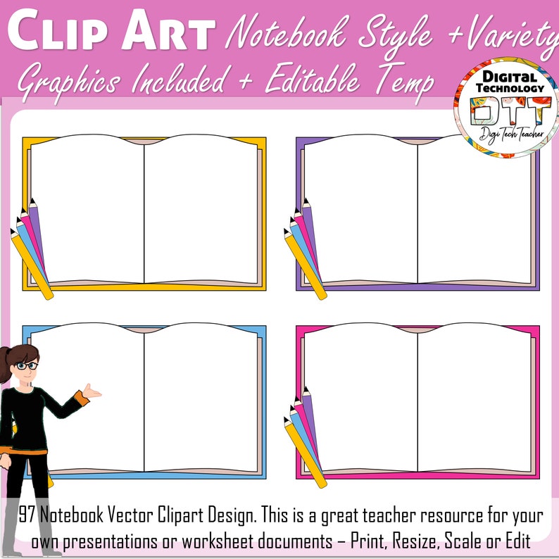 Notebook Clipart, Notebook Vector Clipart, Text Frame Notebook, Teacher ...