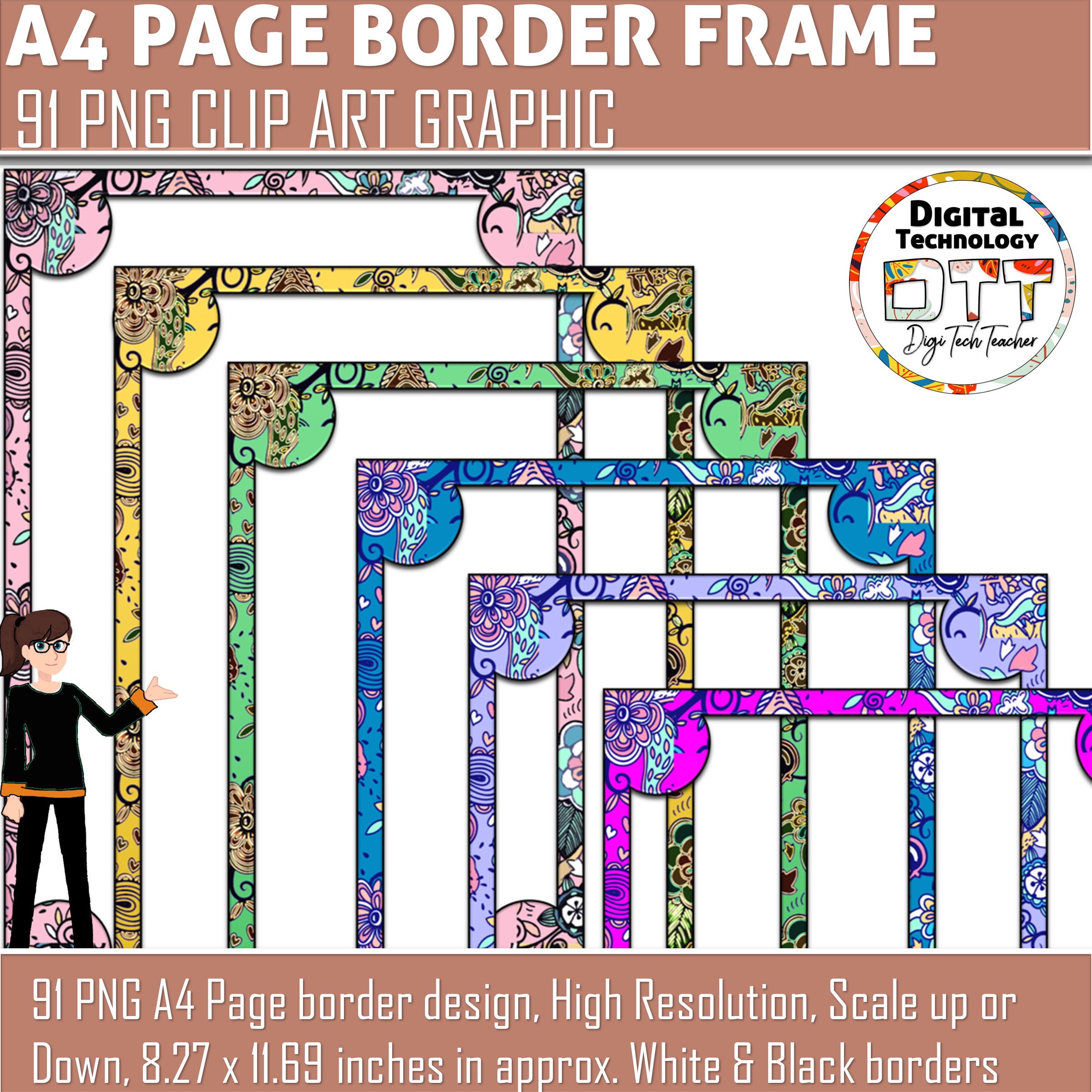 A4 Page Border Clipart: 91 PNG Graphic Designs (digital Download) - Etsy