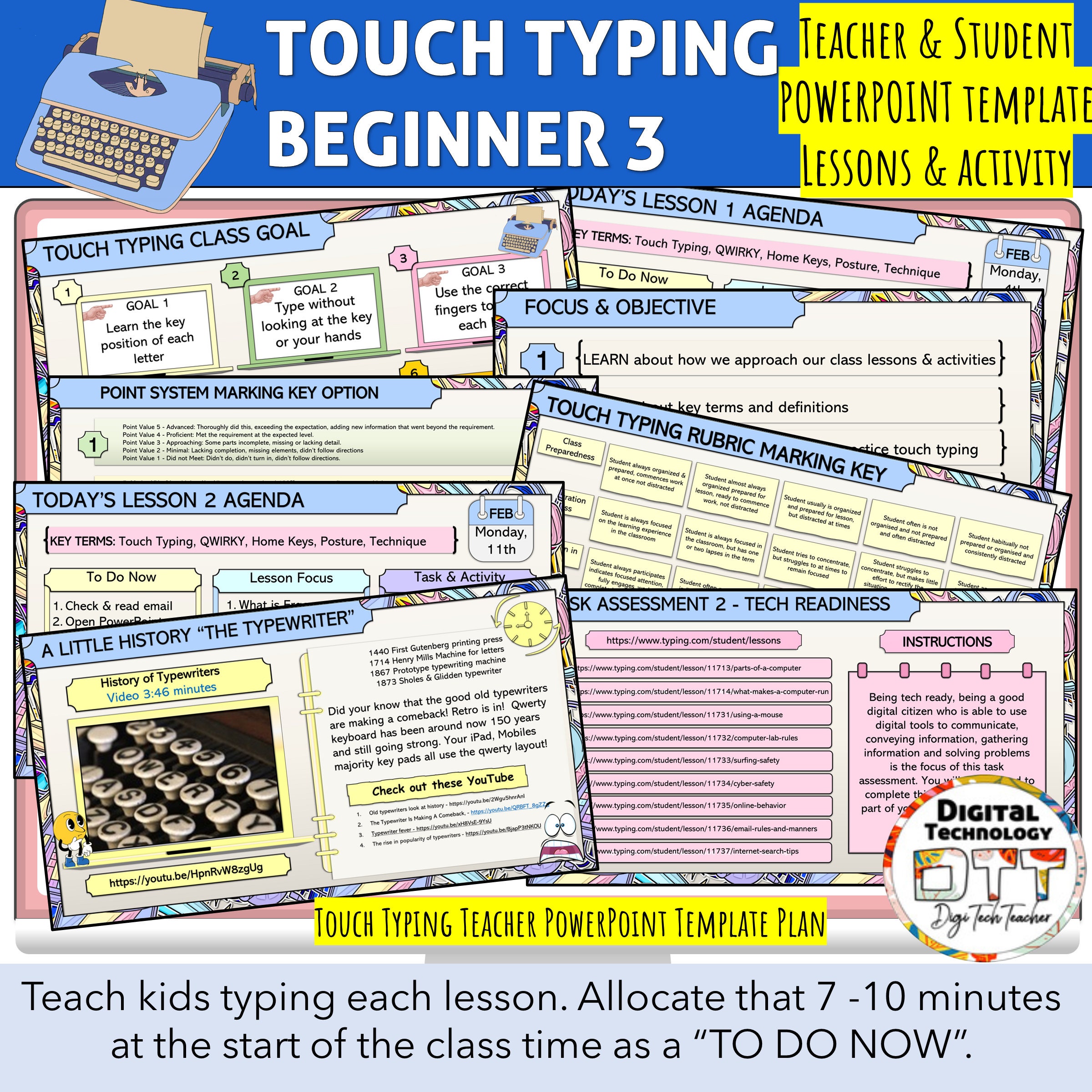 Touch Typing Beginner 3, Powerpoint Editable Template, Typing Lesson ...