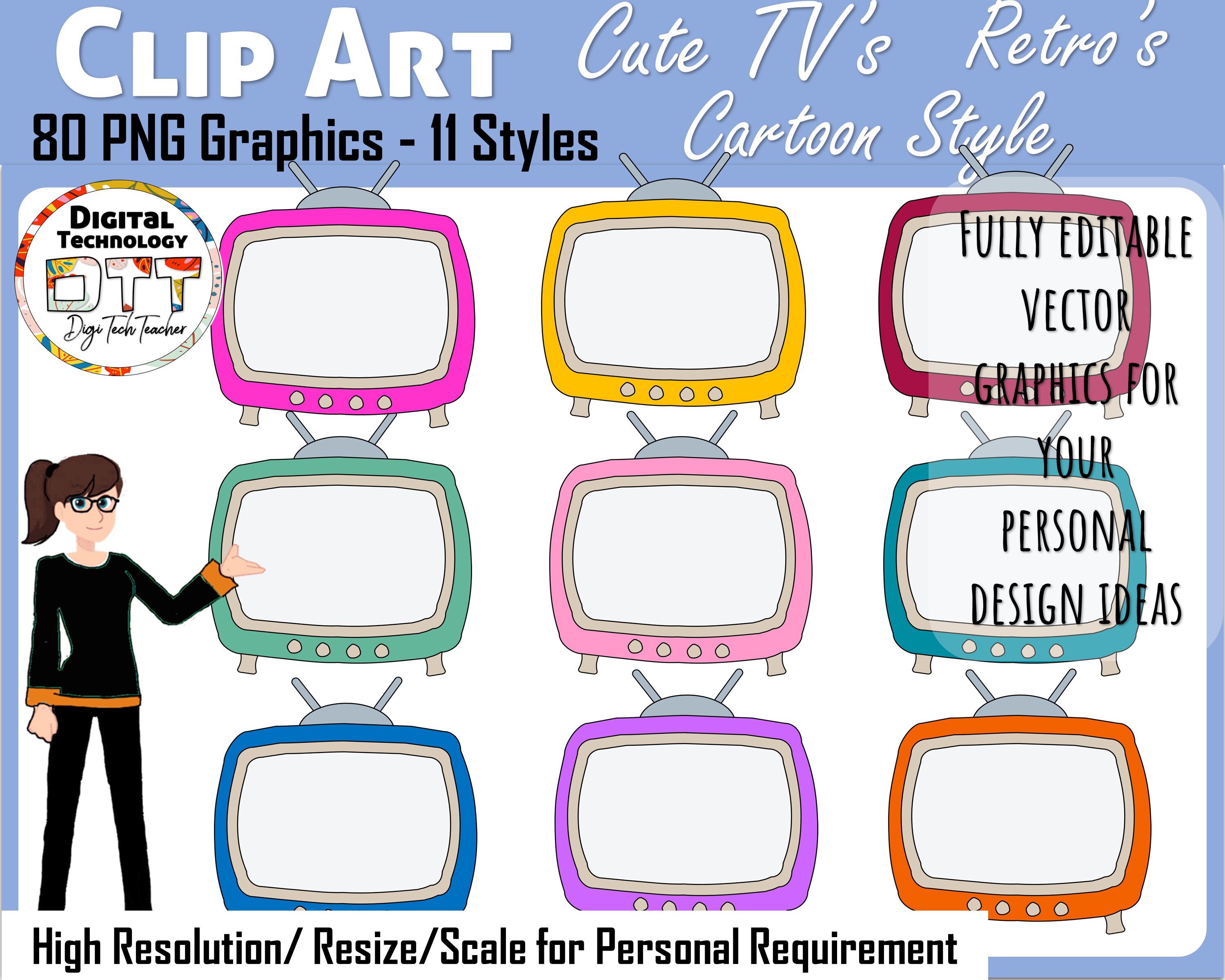 TV Cartoon Clipart Retro TV Clipart Vector TV Clipart - Etsy